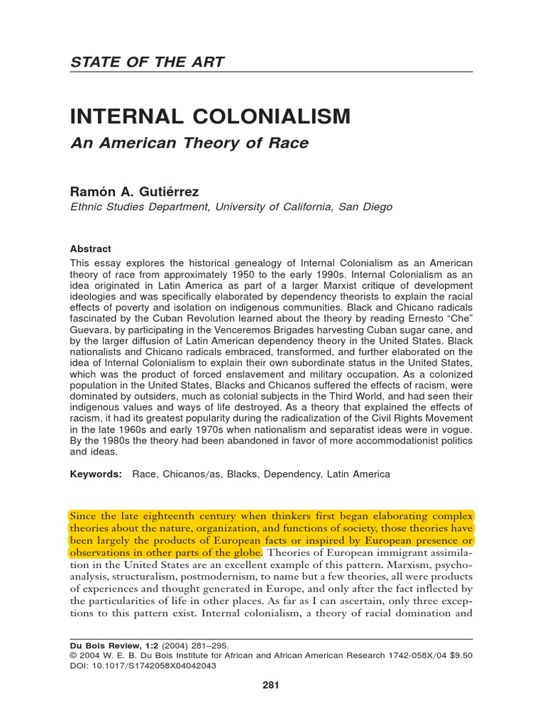Internal Colonialism an American Theory of Race | Chicano | Colonialism