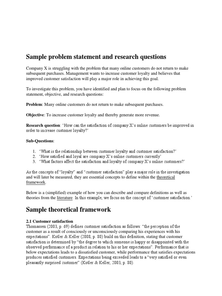 Sample Problem Statement and Research Questions | PDF | Customer ...