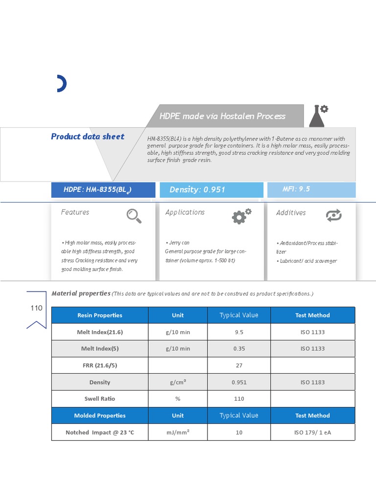 Product Data Sheet: HDPE Made Via Hostalen Process | PDF | Polyethylene ...