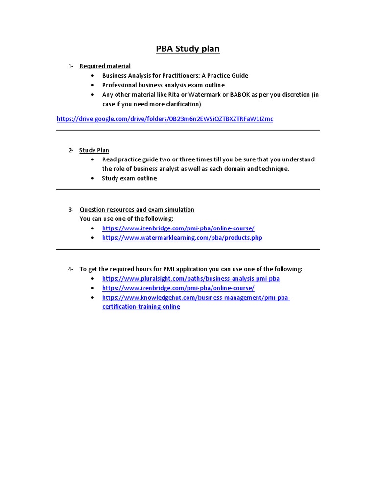 PBA Study Plan with Required Materials, Study Tips and Exam Resources | PDF