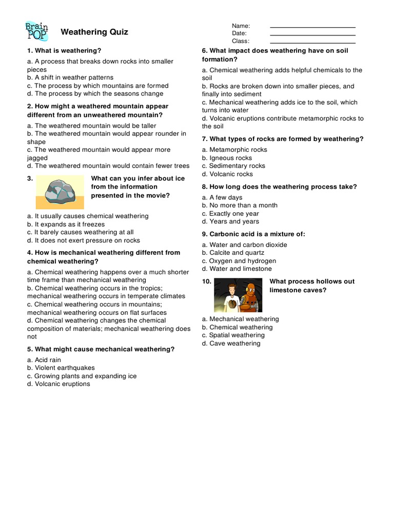 Weathering Quiz | PDF | Weathering | Rock (Geology)