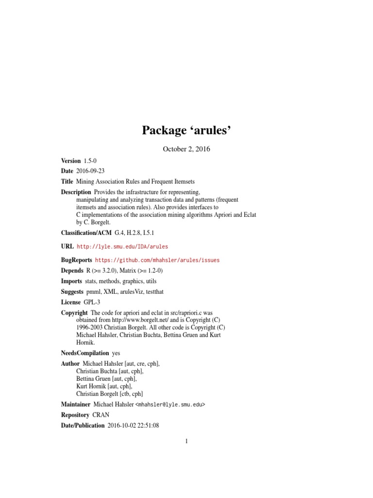 R Arules Package | PDF | Parameter (Computer Programming) | Data