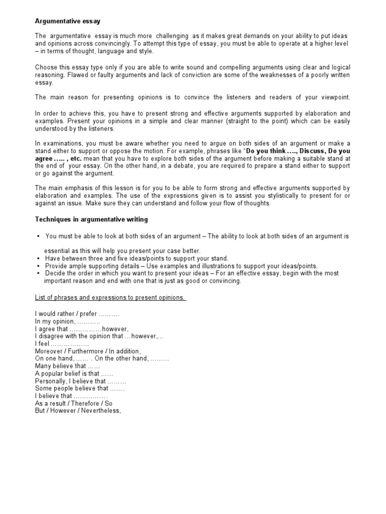 Argumentative Essay | Test (Assessment) | Essays