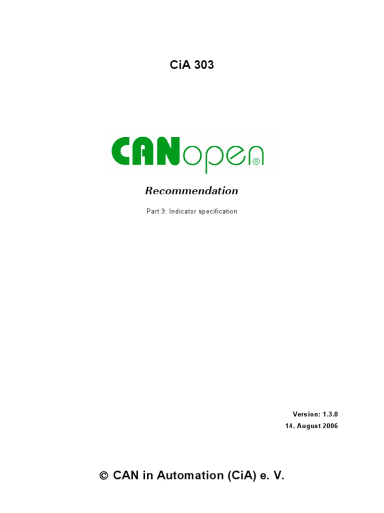 Can in Automation (Cia) E. V.: Part 3: Indicator Specification | PDF ...