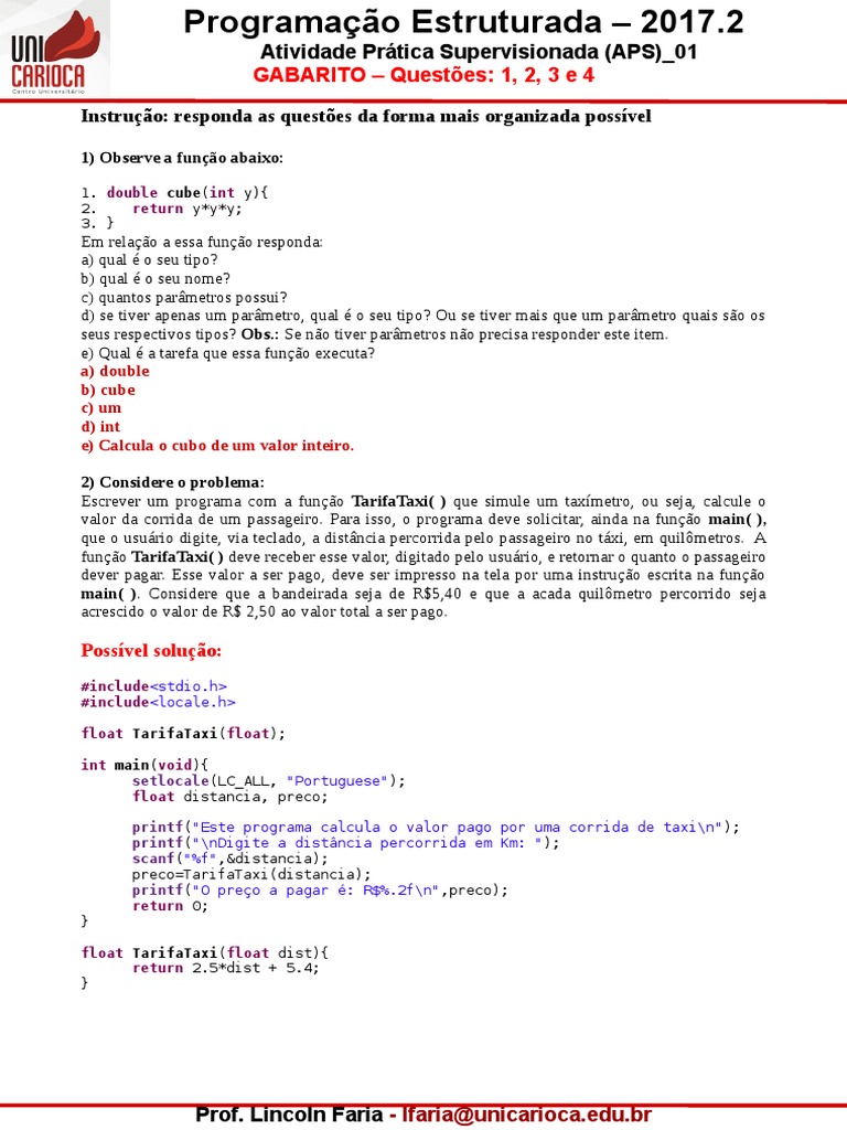 AtvPratSup ProgEstr01 2017.2 GABARITO 01 PDF | PDF | Parâmetro ...