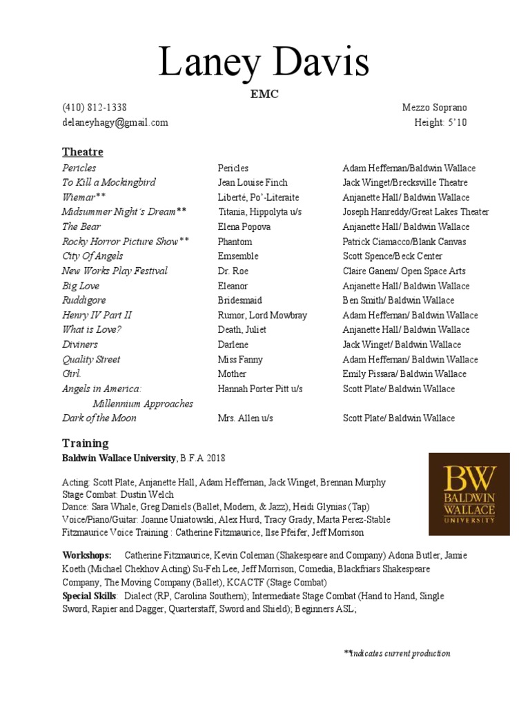 Laney Davis Resume | PDF | Performing Arts | Dances