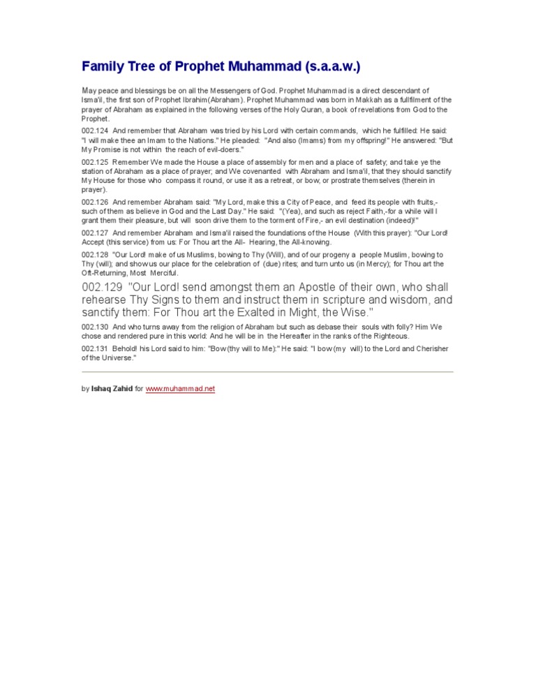 Family Tree of Prophet Muhammad | PDF