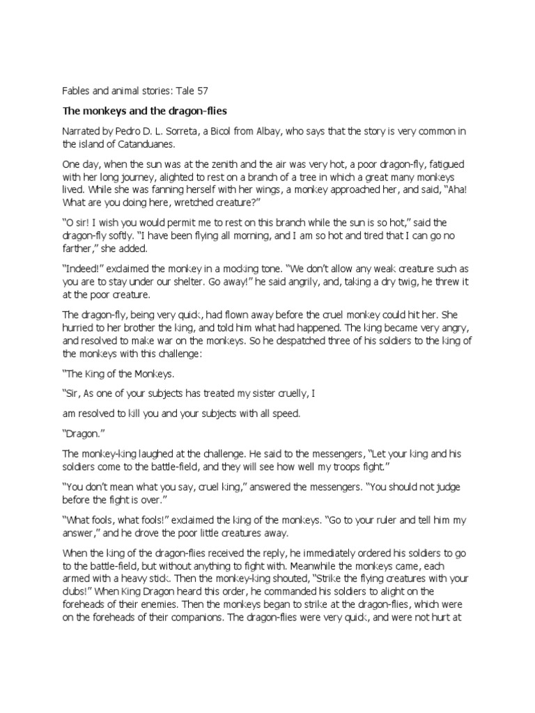 The Monkeys and The Dragon-Flies Dean Fansler | PDF