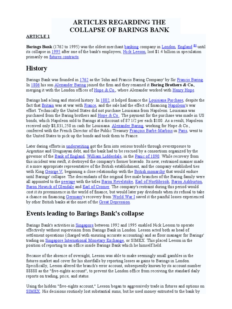 Barings Bank | PDF | Option (Finance) | Financial Markets