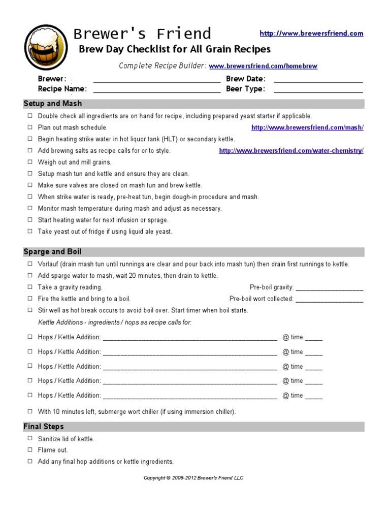 Brewersfriend Checklist Allgrain | PDF | Brewing | Homebrewing