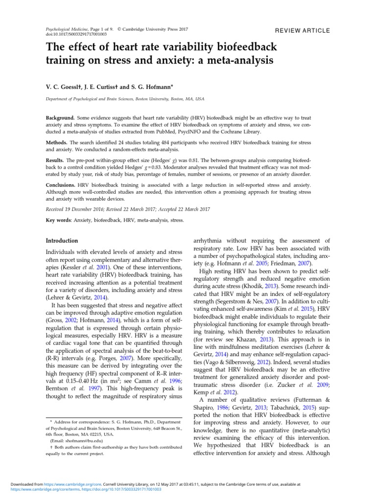 The Effect of Heart Rate Variability Biofeedback Training On Stress and ...