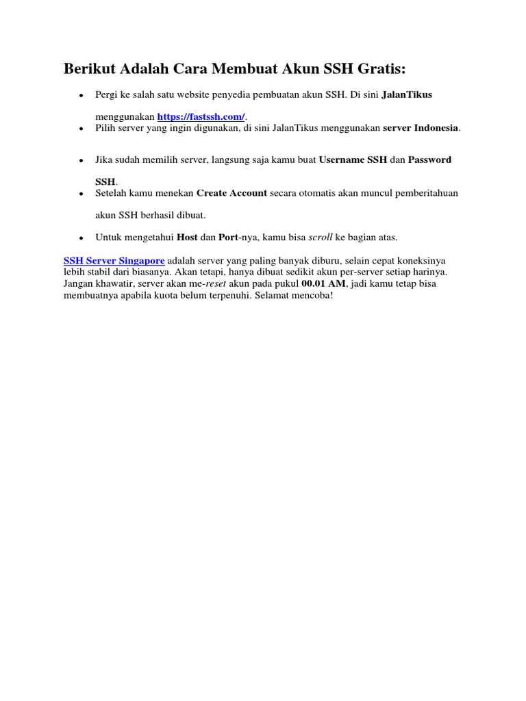 Berikut Adalah Cara Membuat Akun SSH Gratis | PDF