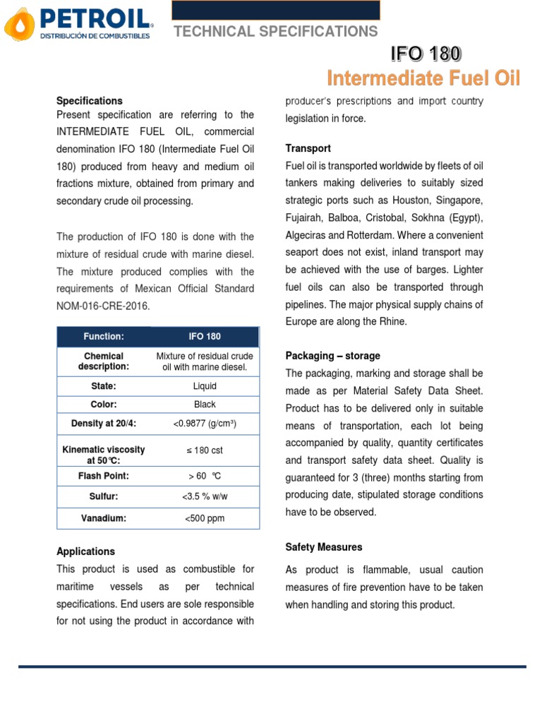 Ifo 180 Technical Specification | PDF | Fuel Oil | Fuels