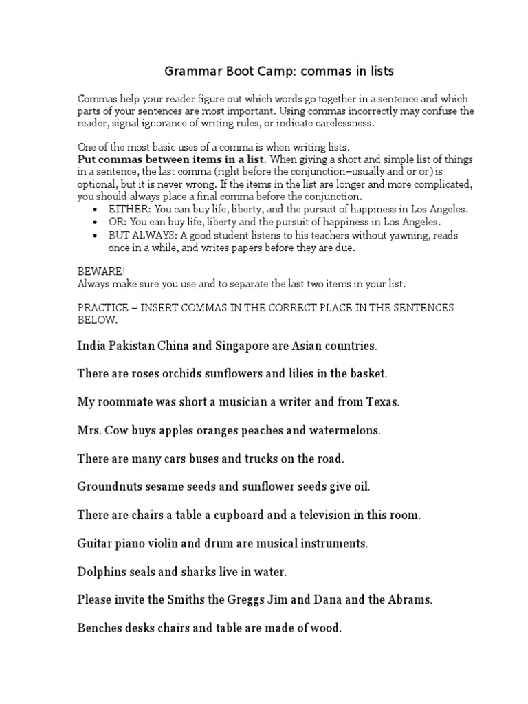 Grammar Boot Camp - Commas | PDF | Comma | Phrase