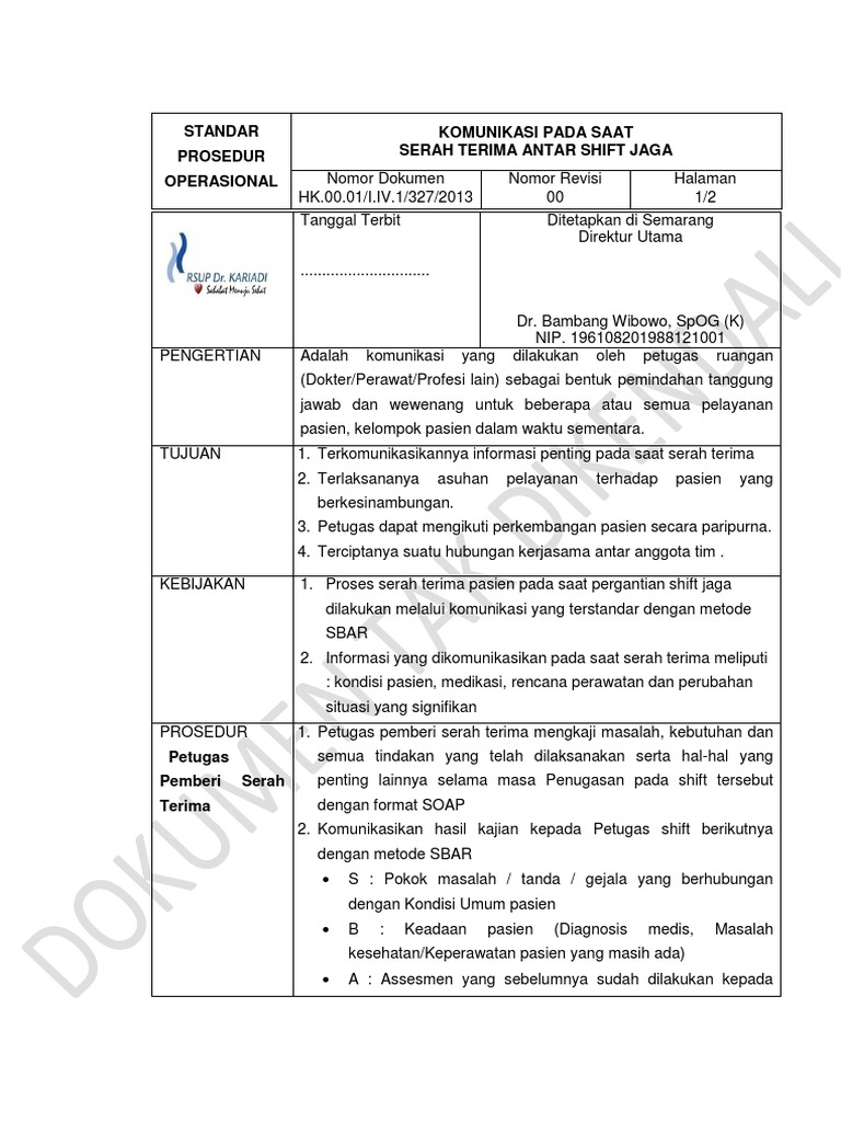 ACC 3.1. SPO Operan Perawat Antar Shift Jaga Ke PIC | PDF