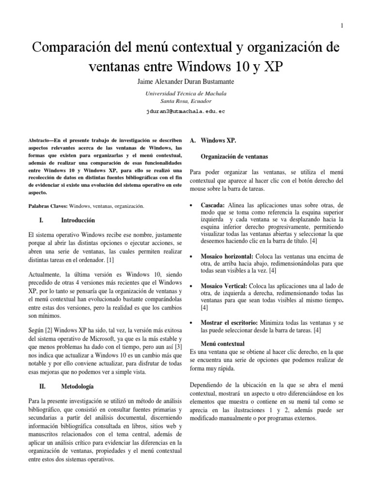 Comparativa Menú y Ventanas Win10 vs XP | PDF | Ventana (informática ...