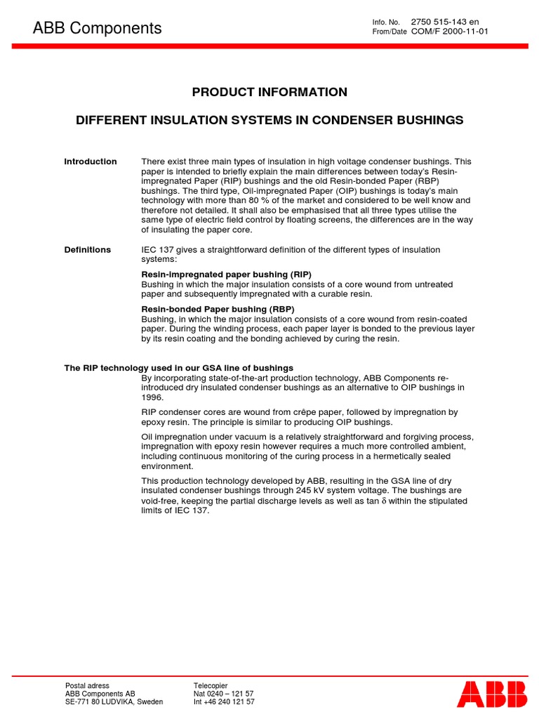ABB Bushings | PDF | Electrical Components | Nature