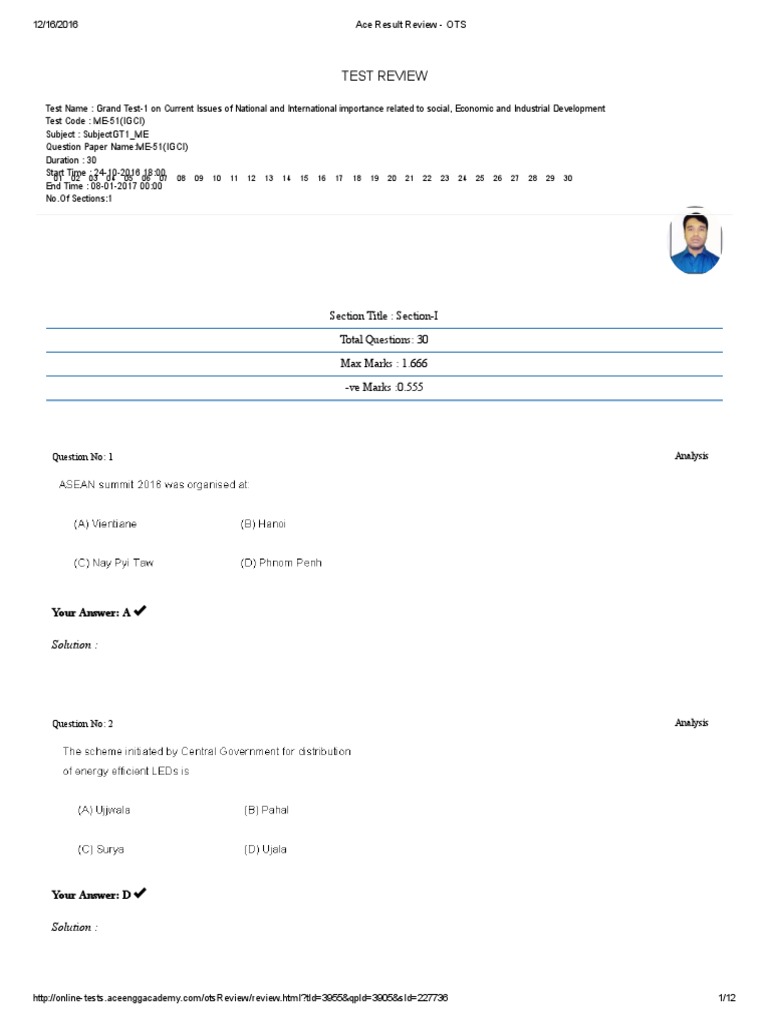Test Review: Section Title: Section I Total Questions: 30 Max Marks: 1. ...