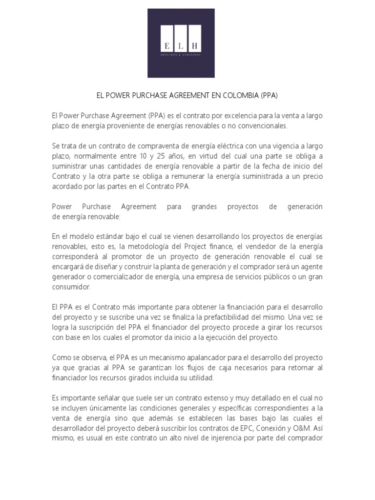 Contratos PPA en Colombia: Guía Esencial | PDF | Energía (general) | Energía y recursos