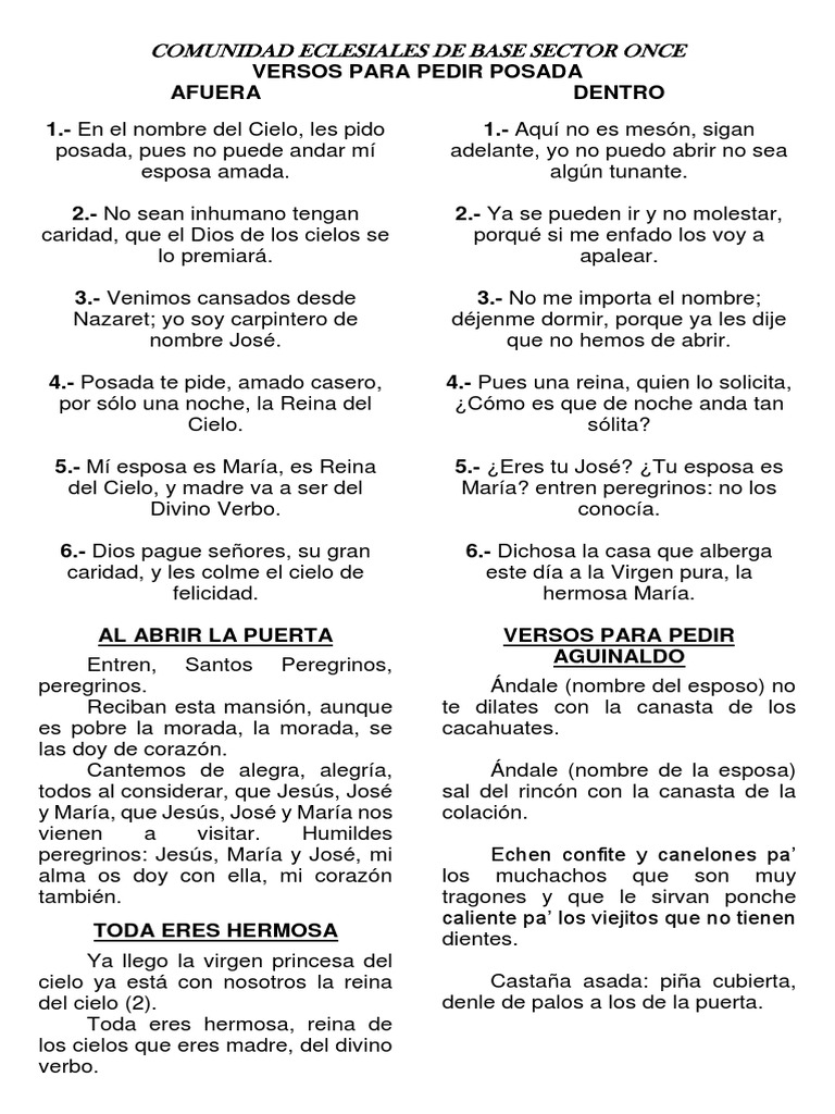 Versos para Pedir Posada | PDF | María, madre de Jesús