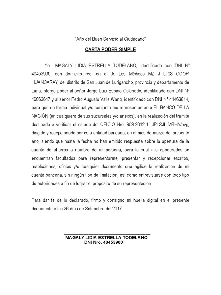 S-1. CARTA PODER SIMPLE - Magaly Estrella- Banco de La Nacion
