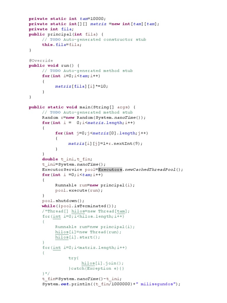 Multi-threaded Matrix Multiplication Using an Executor Service | PDF