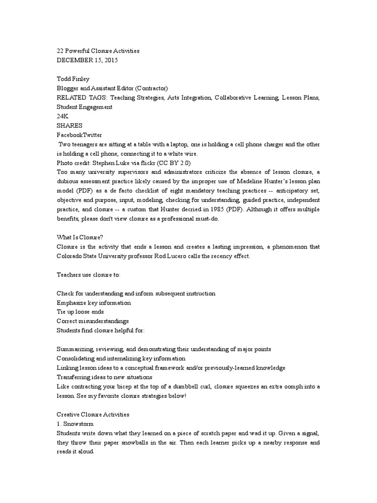 Closure Activities | Download Free PDF | Lesson Plan | Question