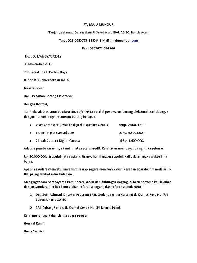 Surat Pesanan Barang Dan Surat Permintaan | PDF