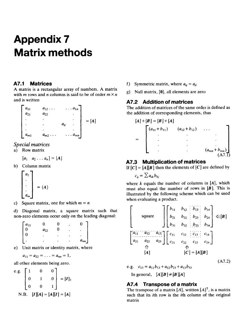 Appendix 7 Matrix Methods: A7.1 Matrices | PDF | Matrix (Mathematics) | Euclidean Vector
