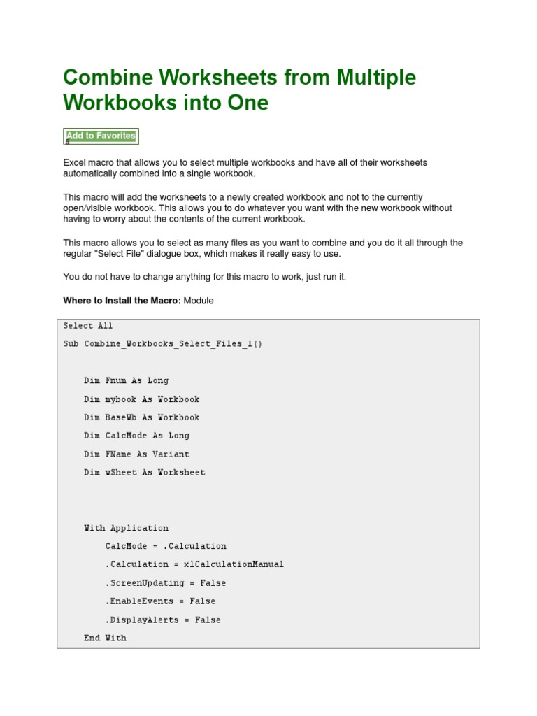 Combine Worksheets From Multiple Workbooks Into One | PDF | Microsoft Excel | Computing