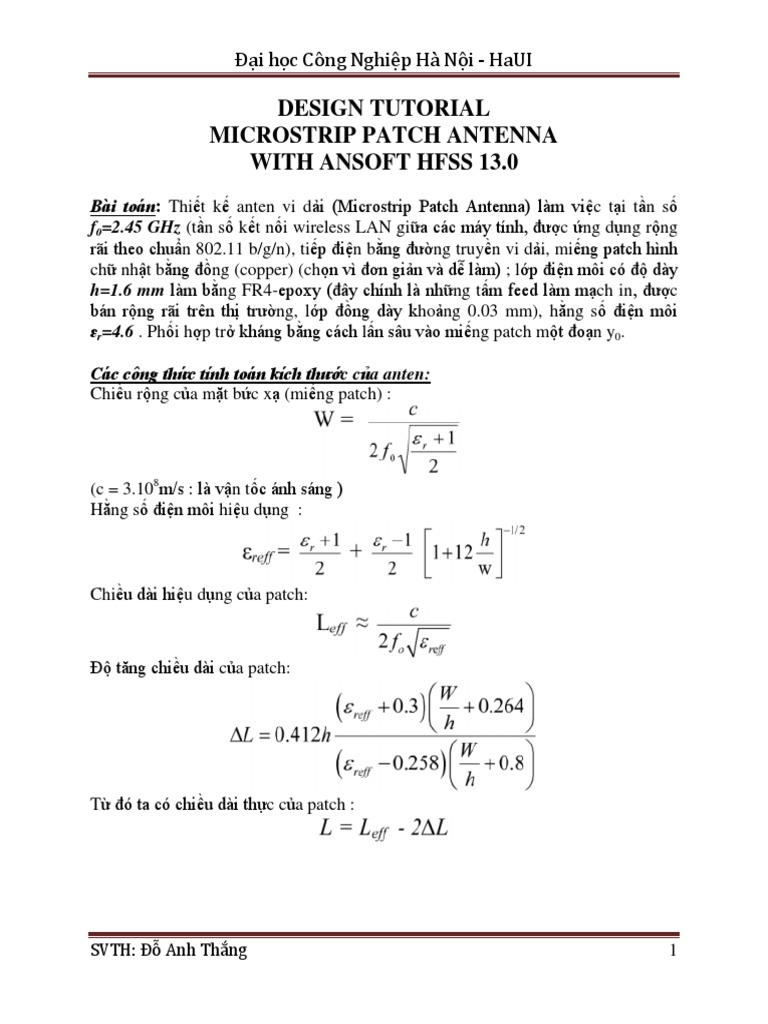 Thiết Kế Anten Vi Dải (Microstrip Patch Antenna) Bằng Ansoft Hfss 13 | PDF