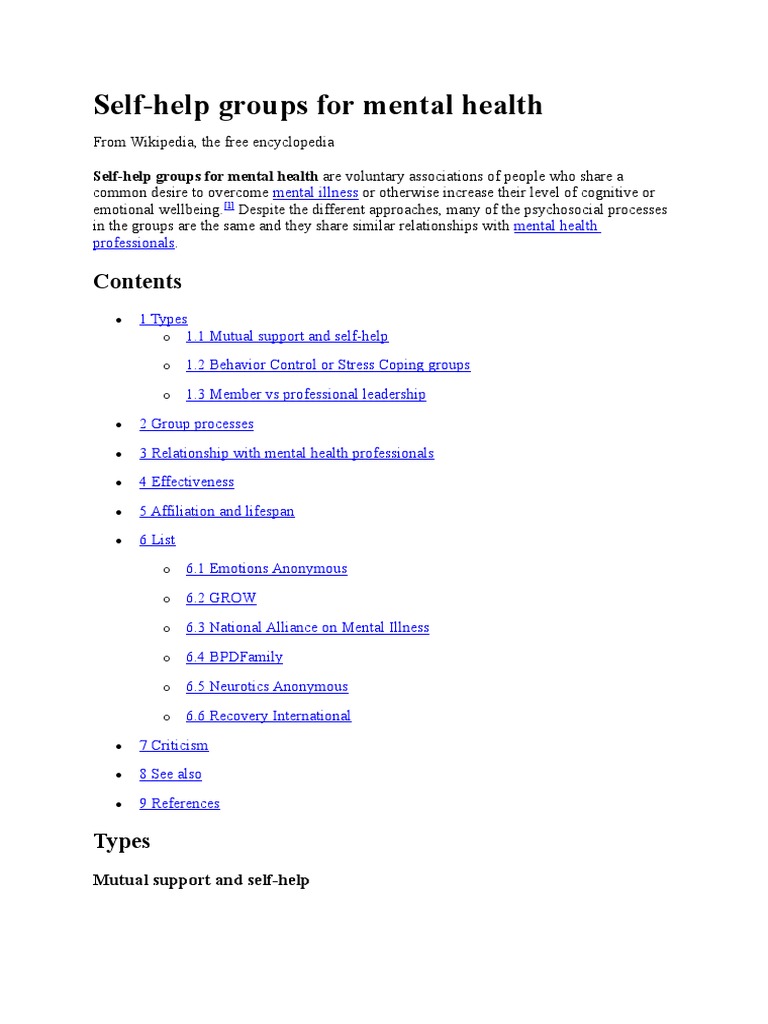 Self-Help Groups For Mental Health Are Voluntary Associations of People ...