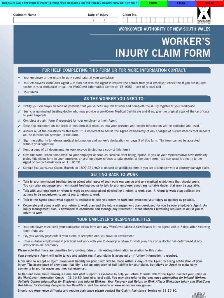 Claim Form Worker - VIC NSW QLD | PDF | Workers' Compensation | Employment