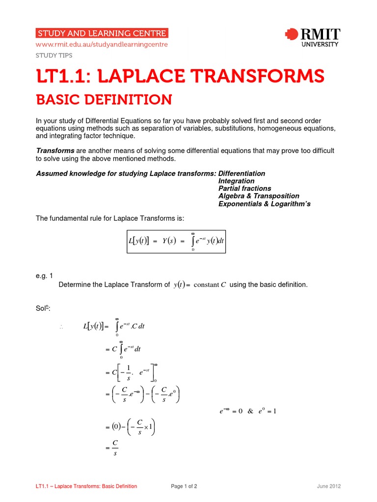 Laplace Transforms Basic Definition Pdf Laplace Transform Equations