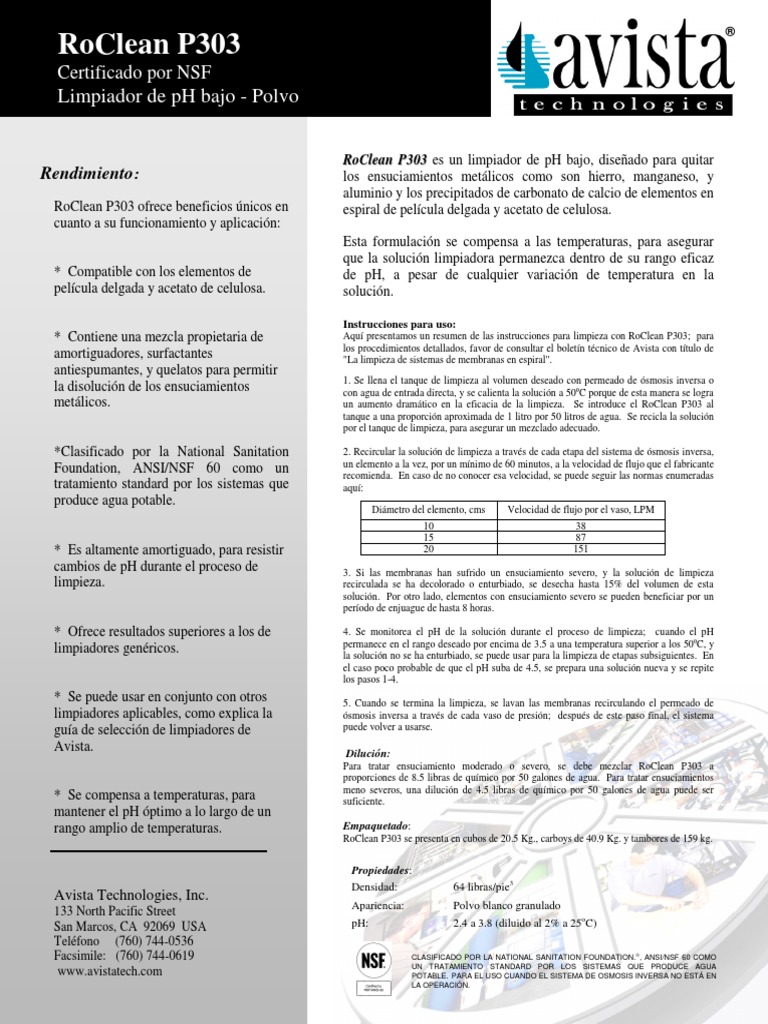 RoClean P303 SP Data | PDF | Ósmosis | Aluminio