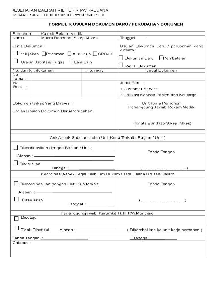 Formulir Usulan Dokumen Baru Kebijakan TERBARU | PDF