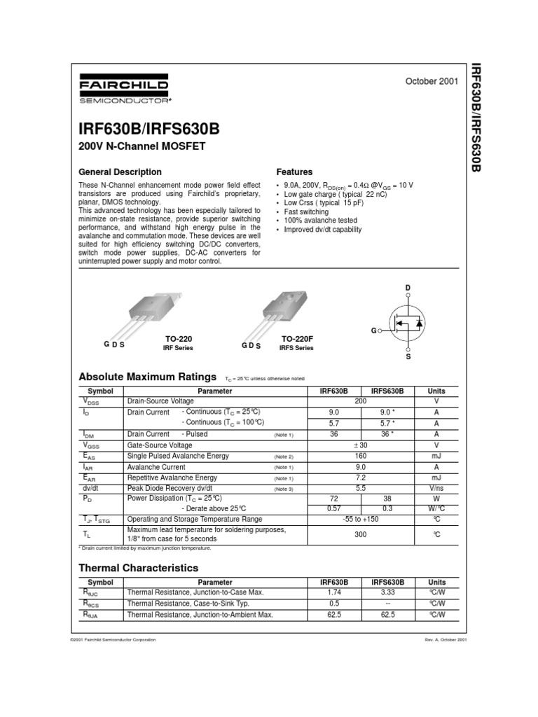 IRF630B/IRFS630B: 200V N-Channel MOSFET | PDF | Field Effect Transistor ...