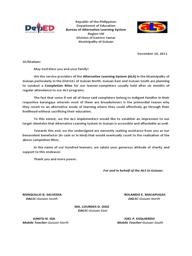 ALS Solicitation Letter | Further Education | Personal Growth