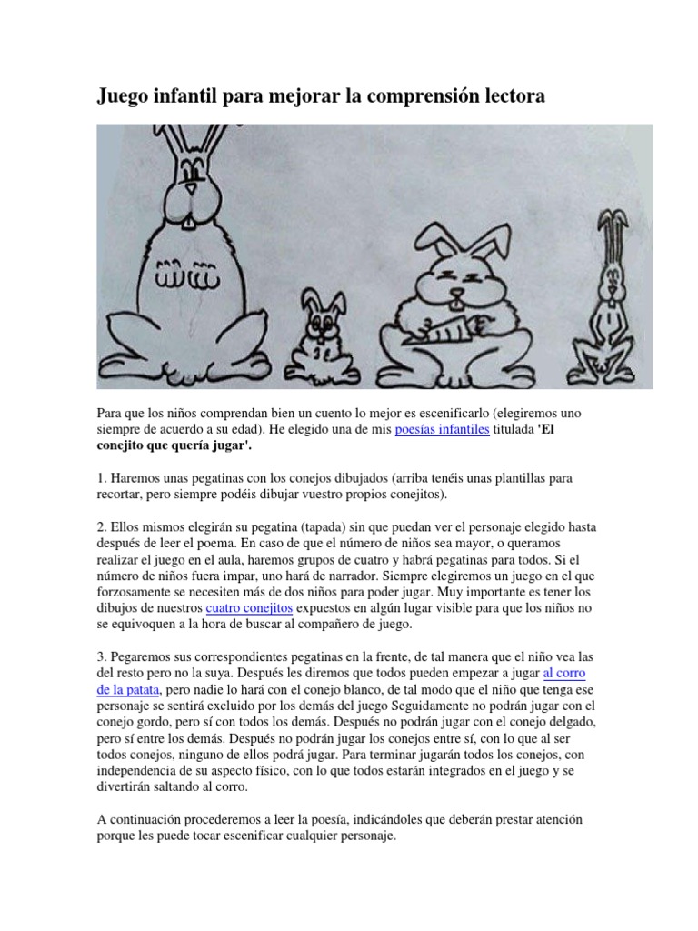 Juego Infantil para Mejorar La Comprensión Lectora | PDF | Lectura ...
