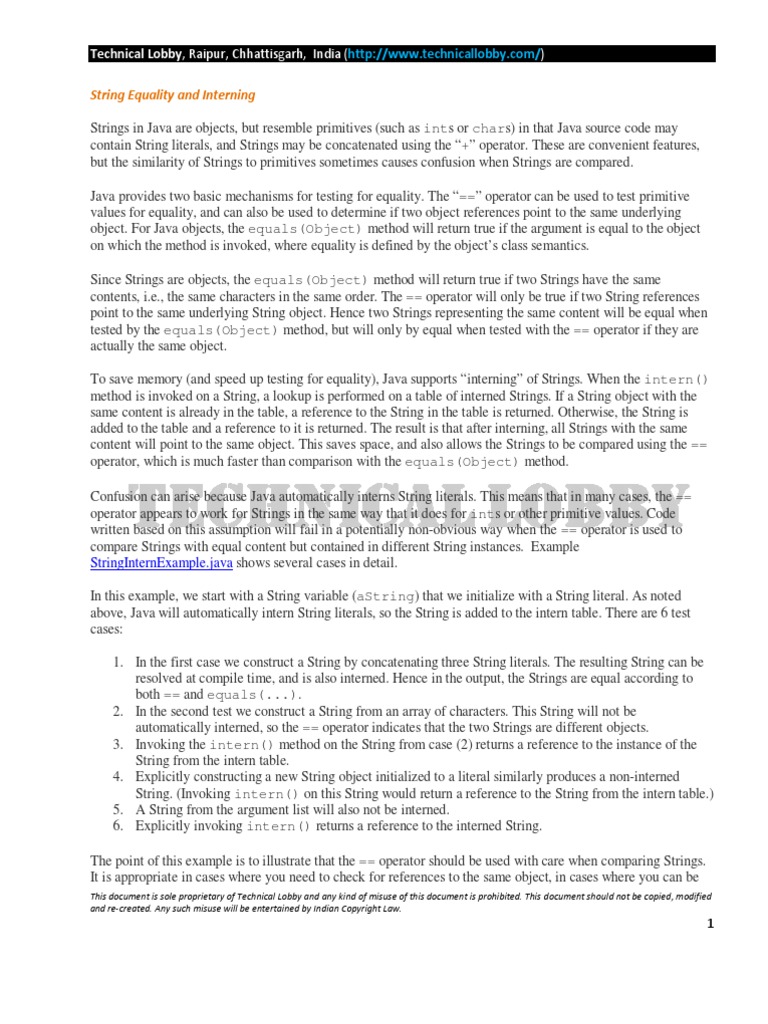 String Equality And Interning In Java Pdf String Computer Science