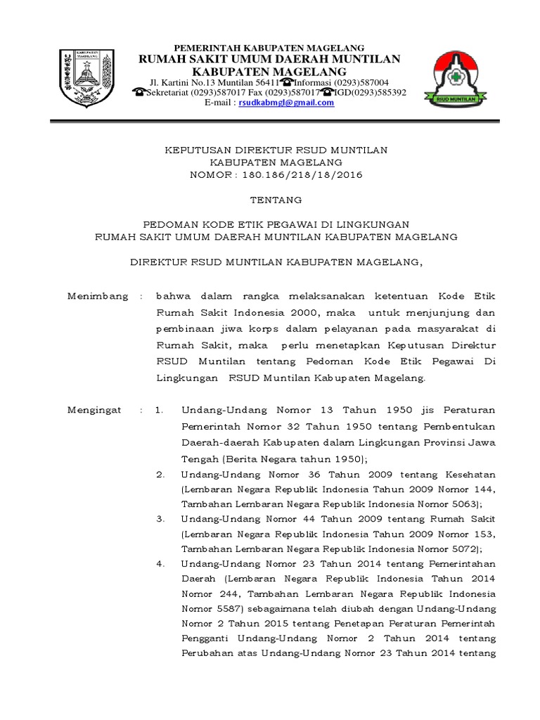 SK Dir Pedoman Etik RSUD Muntilan | PDF