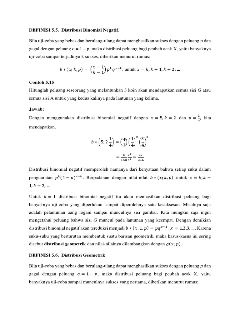 Definisi 5 5 Distribusi Binomial Negatif Pdf