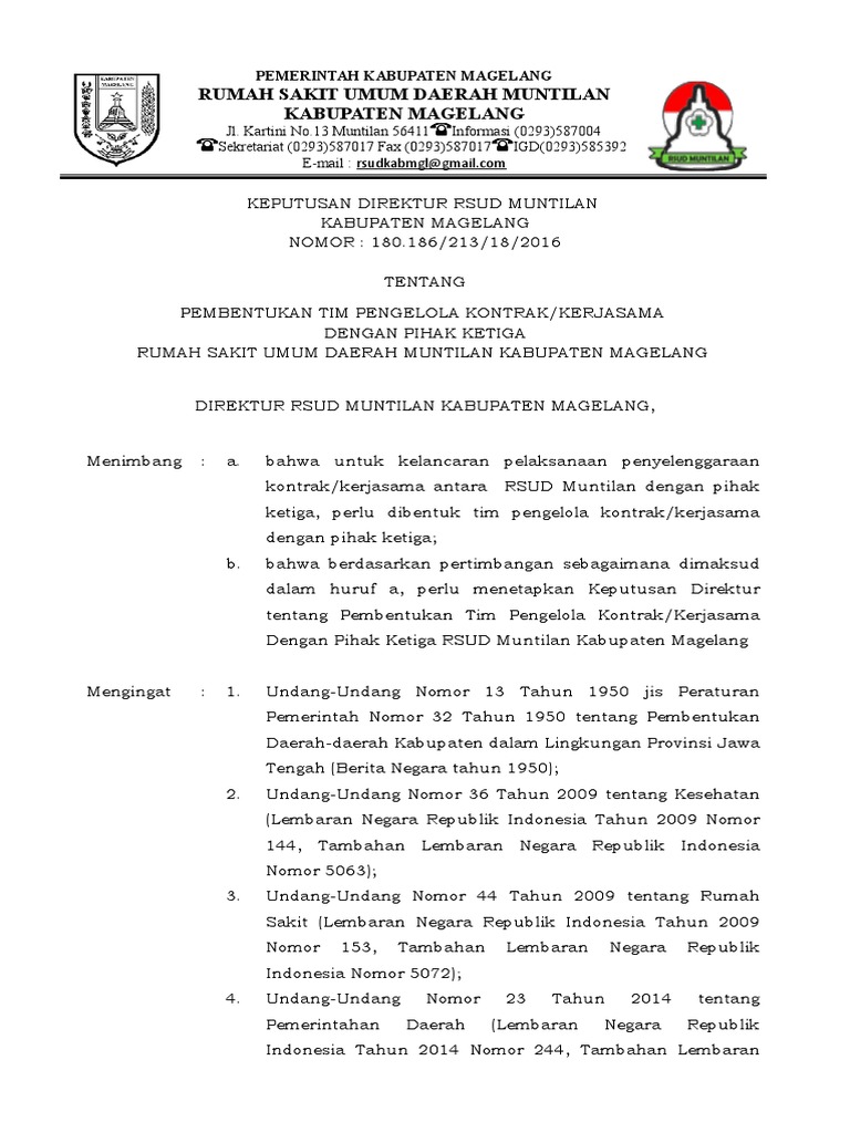 SK Dir Tim Pengelola Kontrak RSUD Muntilan | PDF