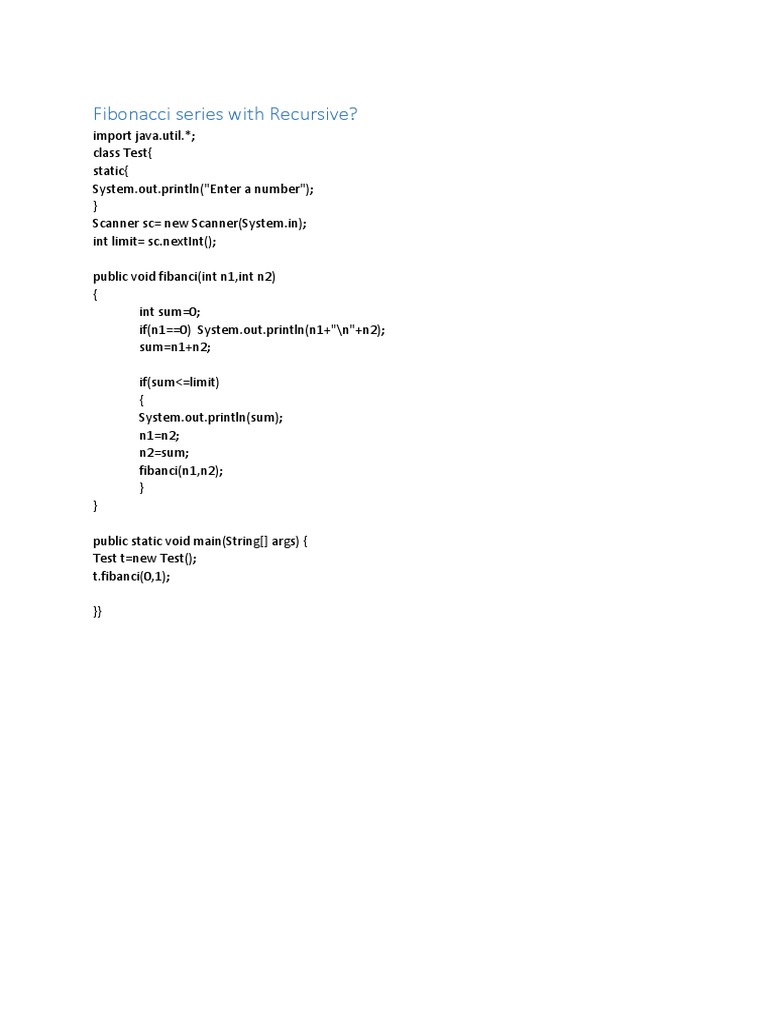 Fibonacci Series With Recursive | PDF