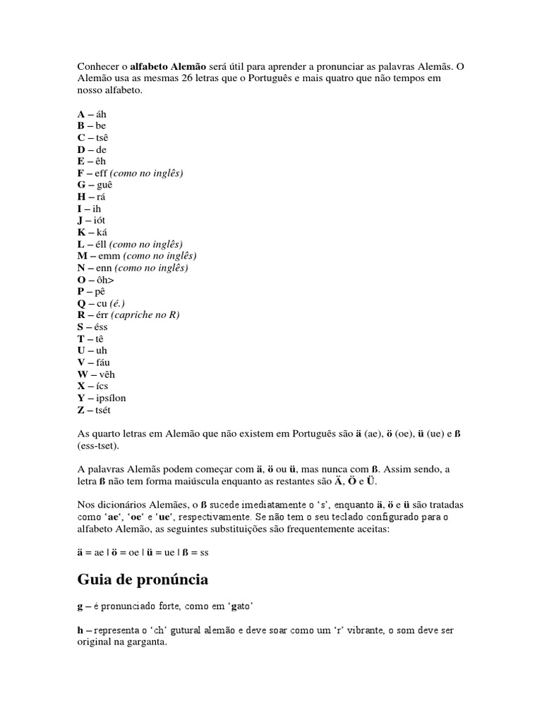 Um guia completo para a pronúncia do alfabeto alemão | PDF