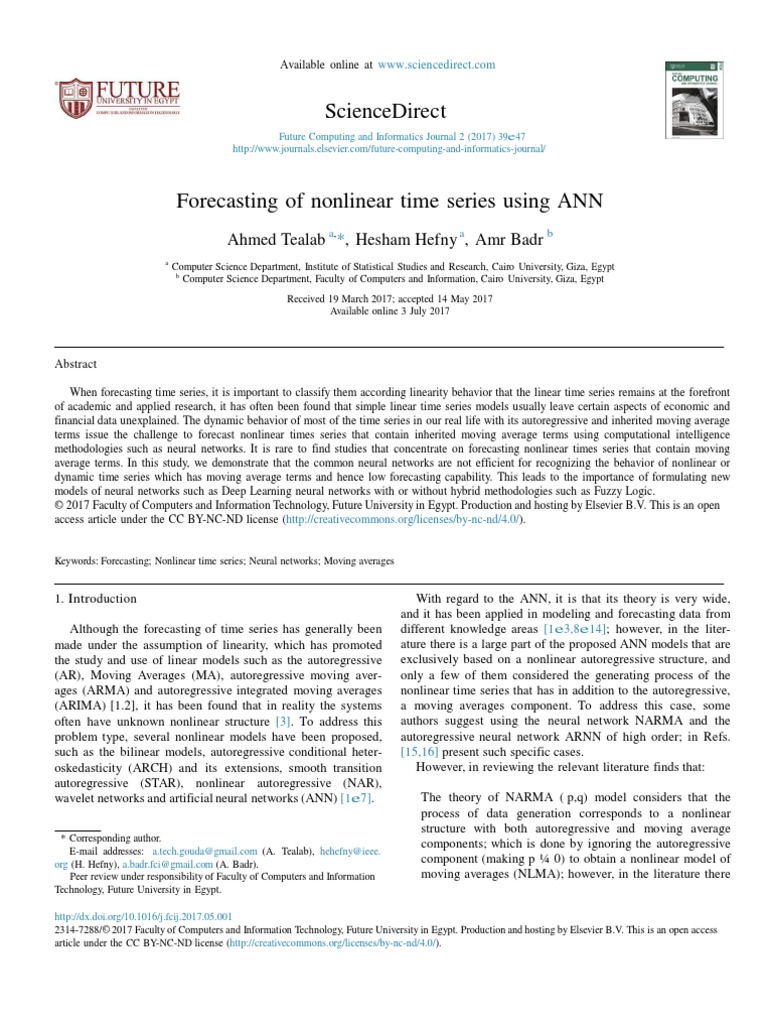 Forecasting of Nonlinear Time Series Using Ann: Sciencedirect | PDF | Autoregressive Model ...