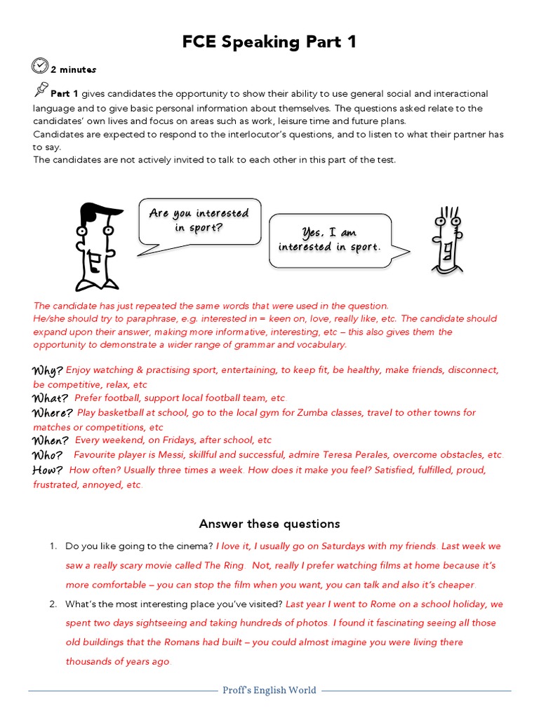 Fce Speaking Part 1 Teacher | PDF | Vocabulary | Speech