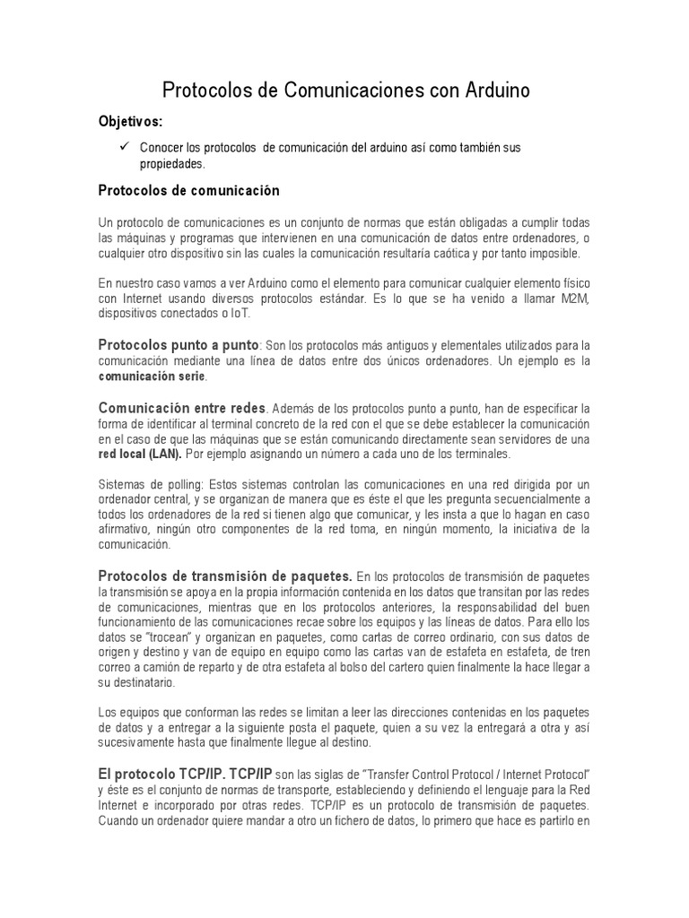 Protocolos de Comunicaciones Con Arduino | PDF | Protocolos de internet | Protocolos de ...
