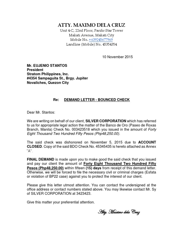 Demand Letter (Bounced Check) Scribed