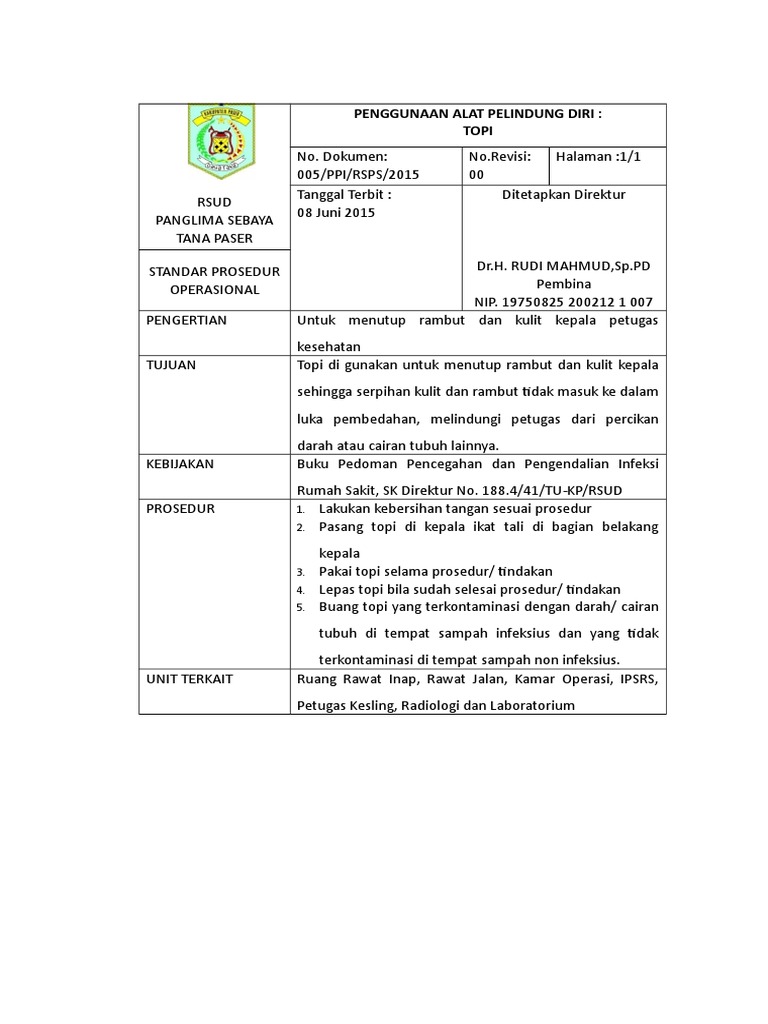 Sop Penggunaan Apd Topi | PDF